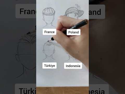 How to draw anime boy hair - country-inspired hairstyles Indonesia x France x Poland x Türkiye #draw