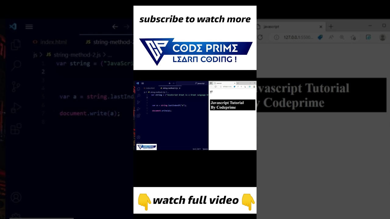JavaScript String Method Tutorial Part-02 #codeprime #ytshorts #programming #javascript #tutorial