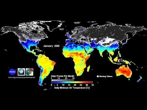 Satellite observed monthly mean minimum daily air temperature & frozen period