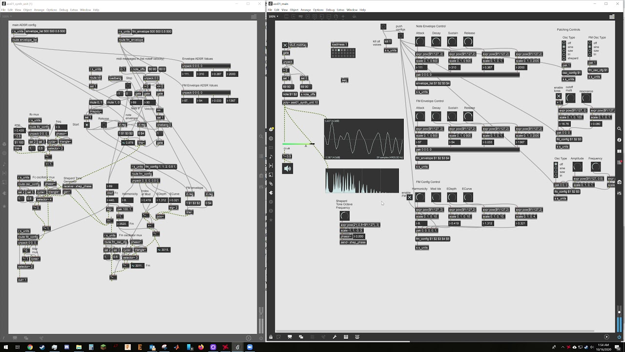 MaxMSP polyphonic FM/subtractive synth