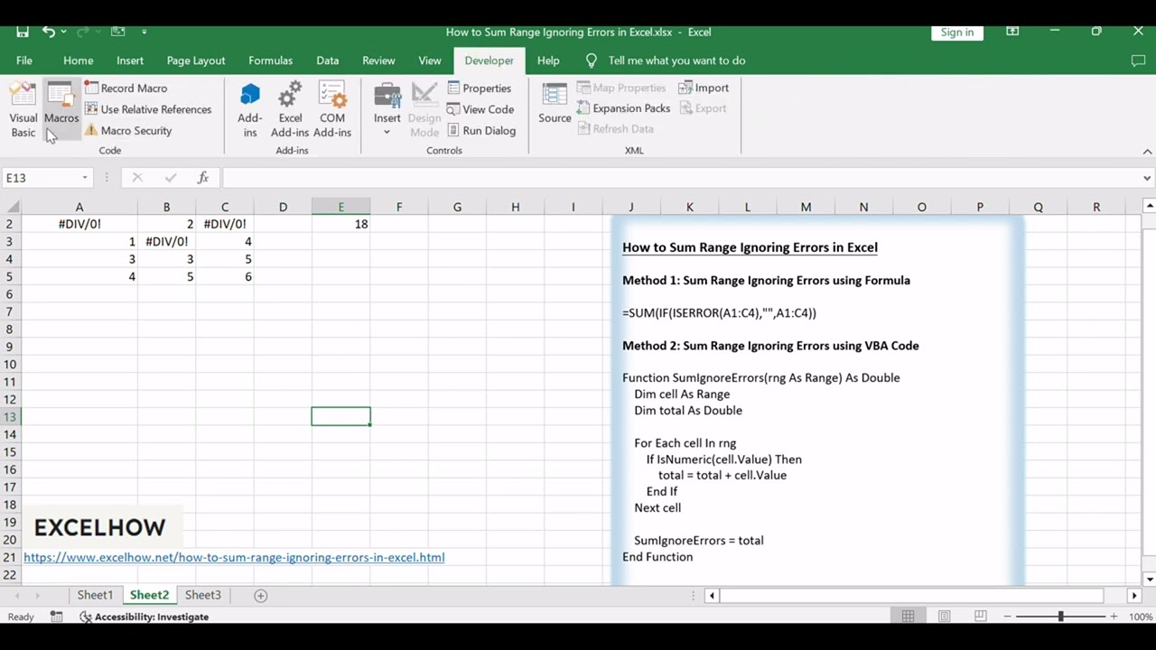 How to Sum Range Ignoring Errors in Excel