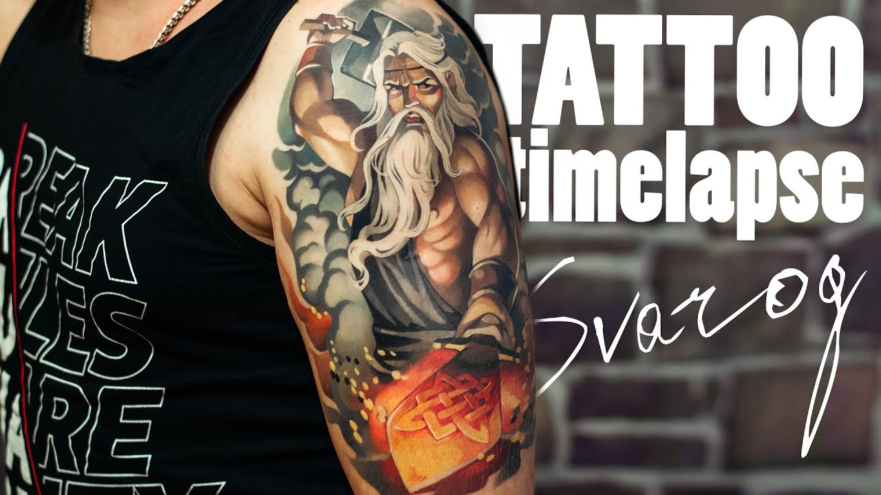 Svarog - Shoulder Tattoo (two sessions and healed) - Time Lapse