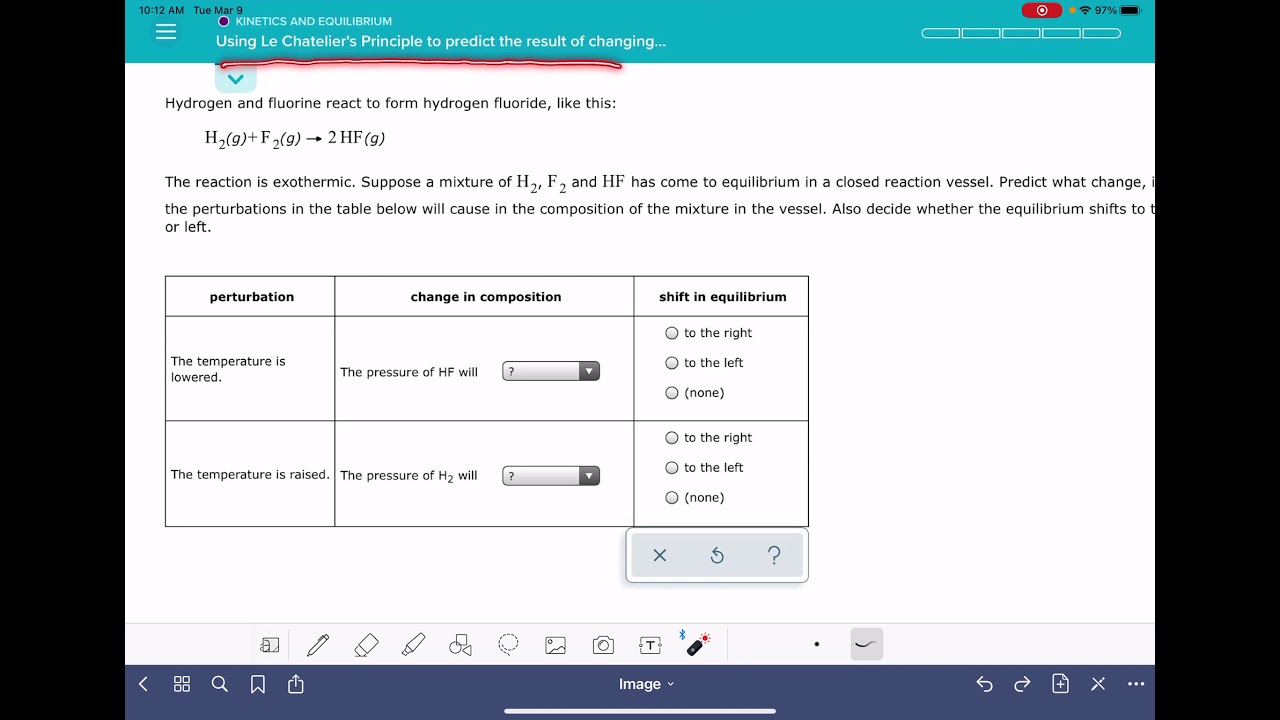 ALEKS: Using Le Chatelier’s Principle to predict the result of changing temperature