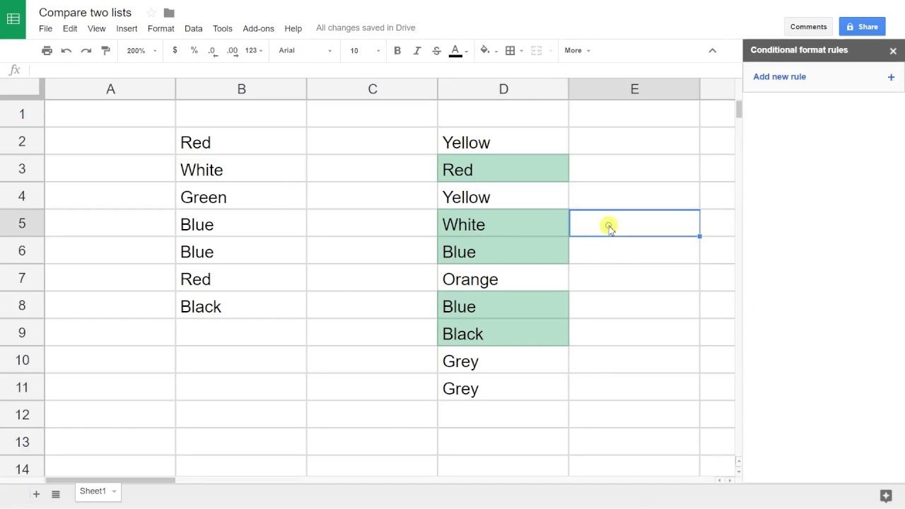 Google Sheets - Compare Two Lists for Matches or Differences
