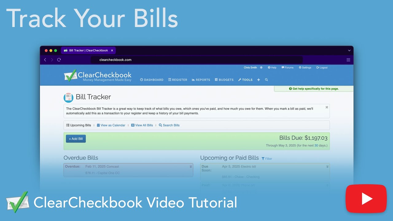 Bill Tracker tool - ClearCheckbook