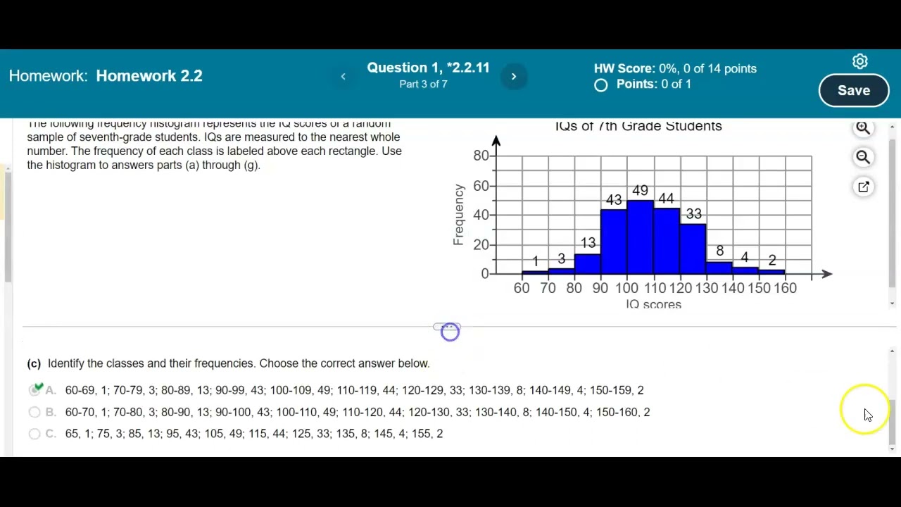 Math 14 HW *2.1.11 Use a frequency histogram to answer questions
