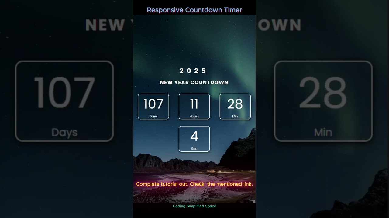 Responsive Countdown Timer using JS. #css #html #javascript #tutorial #project #shorts