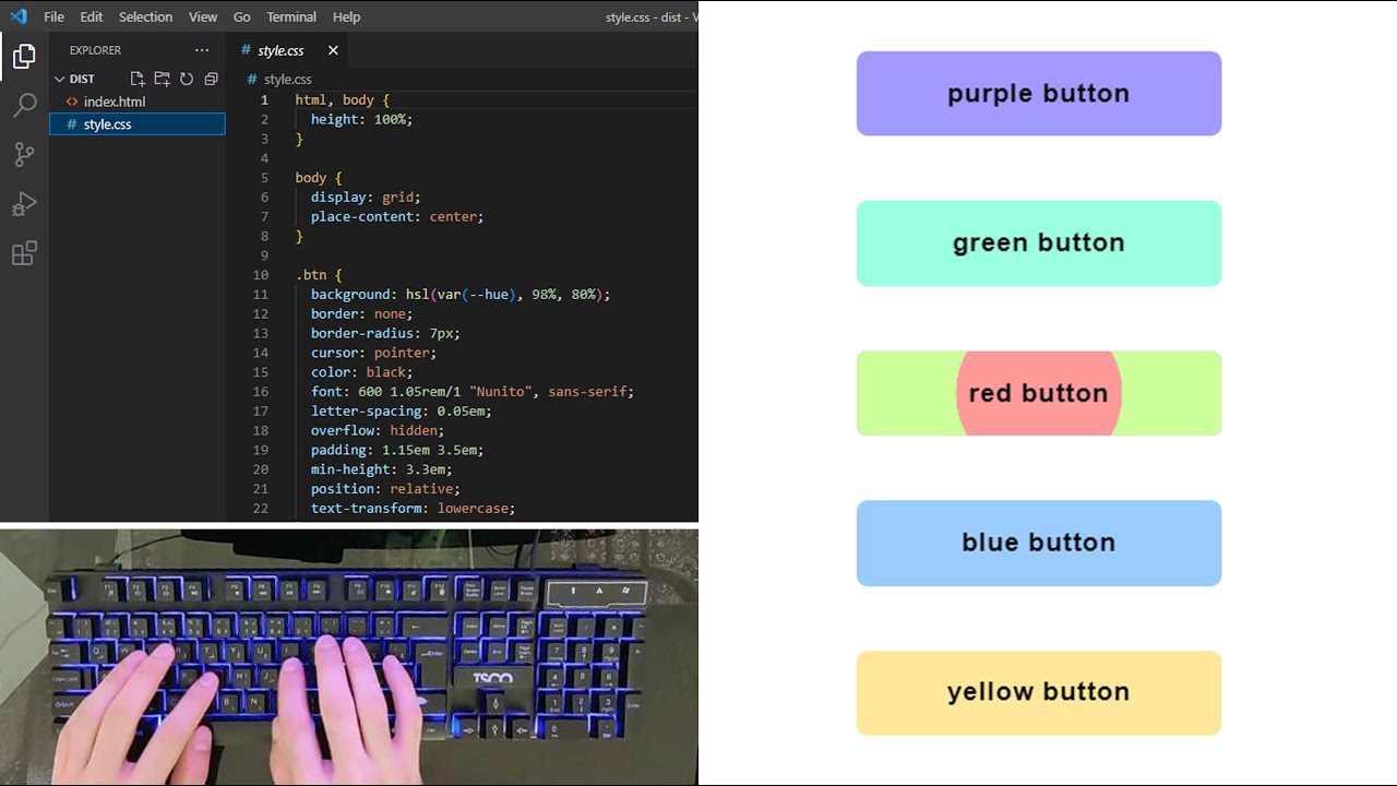 ASMR Programming - Rainbow Button Animations Hover Effects using Html CSS - No Talking