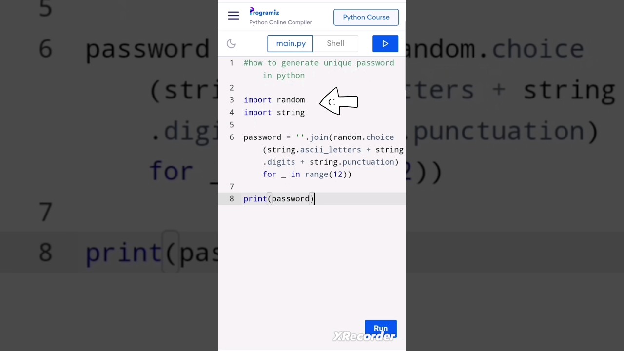 Unique Password Generator in Python 🐍using 4 lines of code ||  Smart Code 🔥 #python #shorts #viral