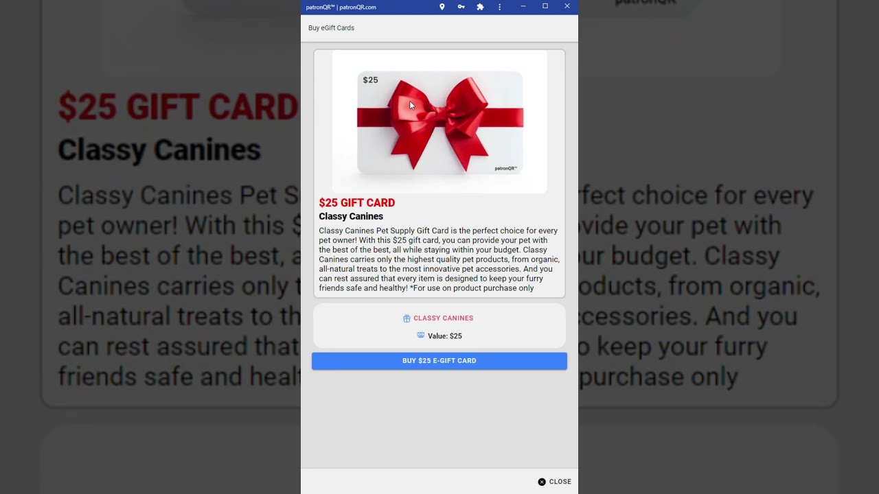 eGift Card on a patronQR™ Business Channel