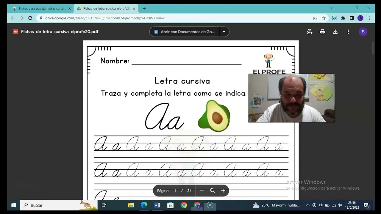 Cuadernillo para practicar la letra cursiva en el profe20.com