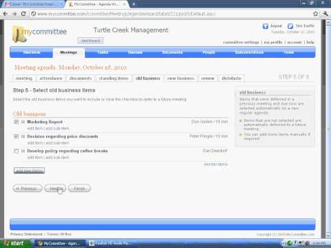 Creating an agenda with MyCommittee.com
