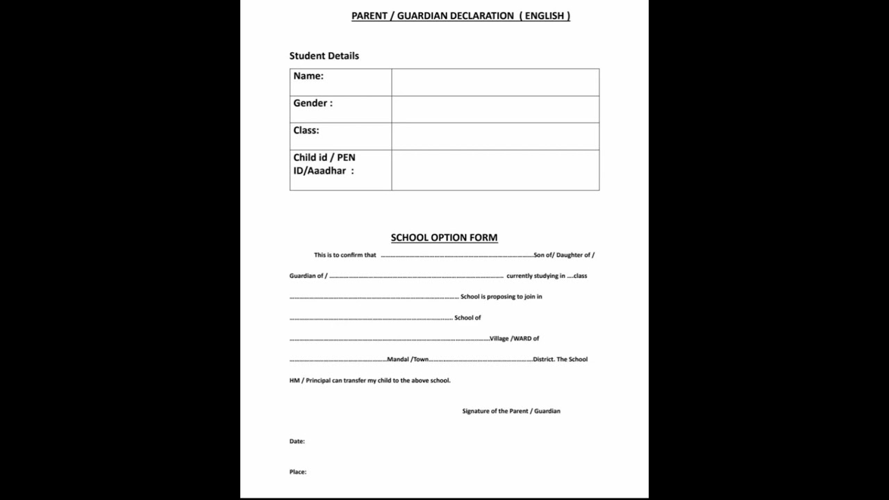 parent declaration form