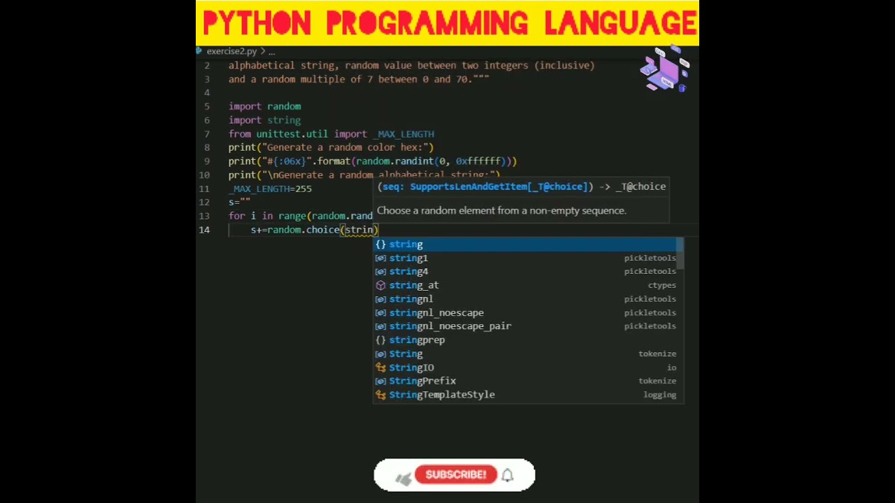 #python 101 Generate a random color hex, alphabetical string, random value | #shorts #coding