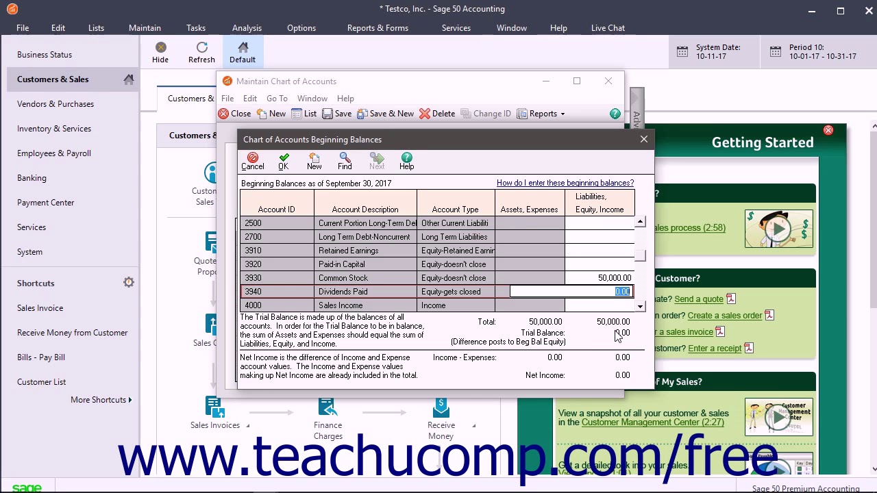 Sage 50 2018 Tutorial Adding Beginning Balances to Accounts Sage Training