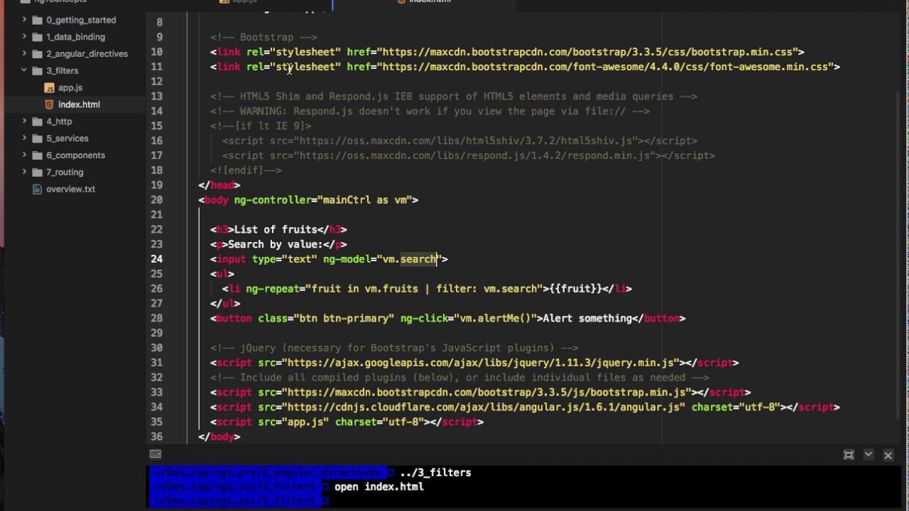 AngularJS 1.6.x Tutorial - 4 - search filter and custom filters