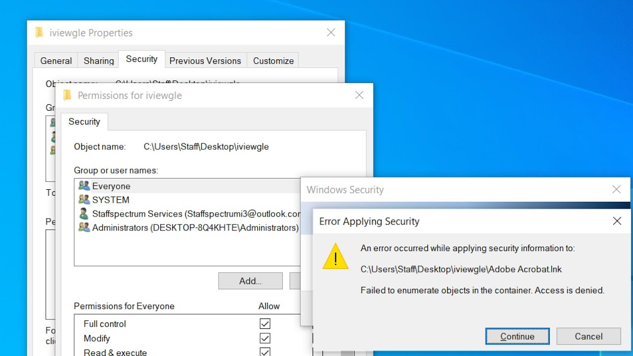 Error Applying Security Failed to Enumerate Objects in the Container. Access is denied {Simple FIX}
