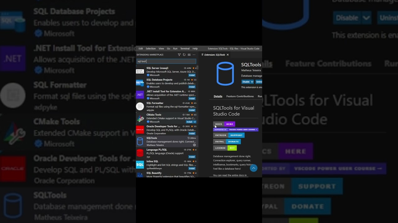 sql extension in vscode #shorts #vscode #sql
