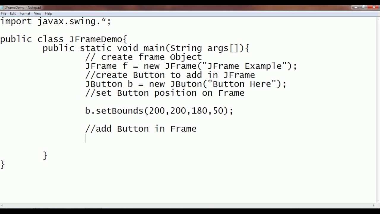 Simple Java Swing JFrame Demo Program using Notepad