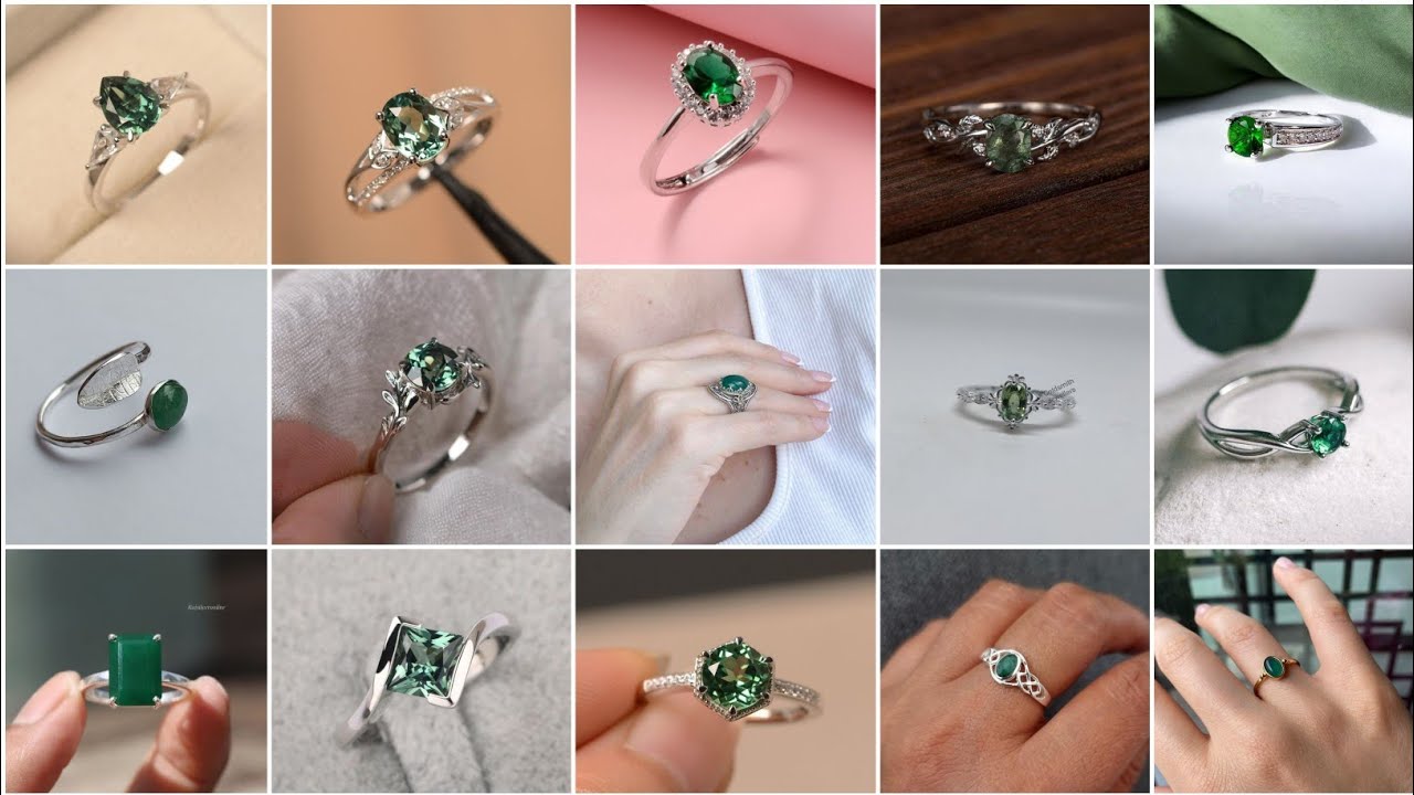 Silver green stone ring designs 
