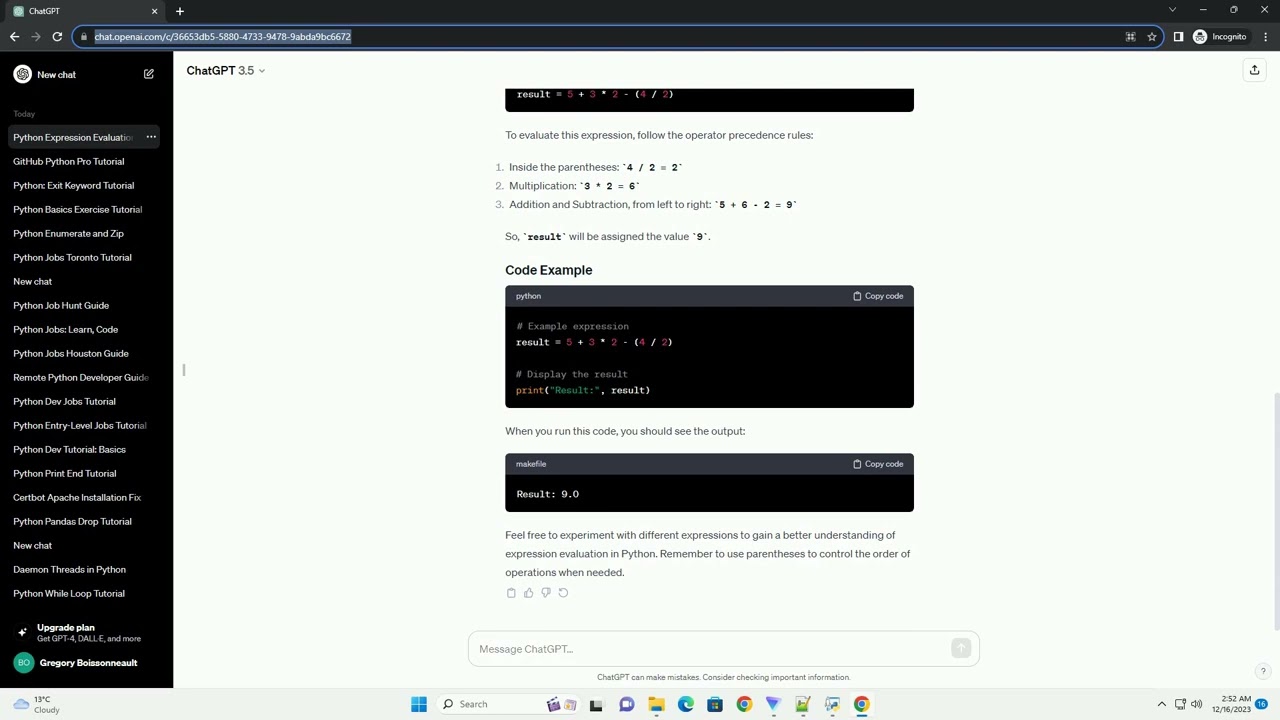 expression evaluation in python with example