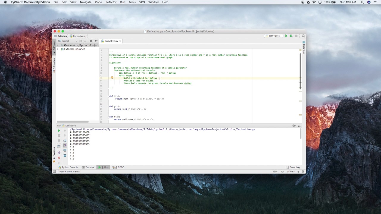 Derivative Implementation in Python