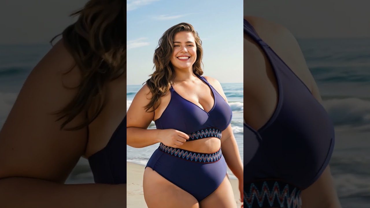 Plus Size Navy Blue Embroidered Trim Wrap Tie Knot  High Waisted Bikini