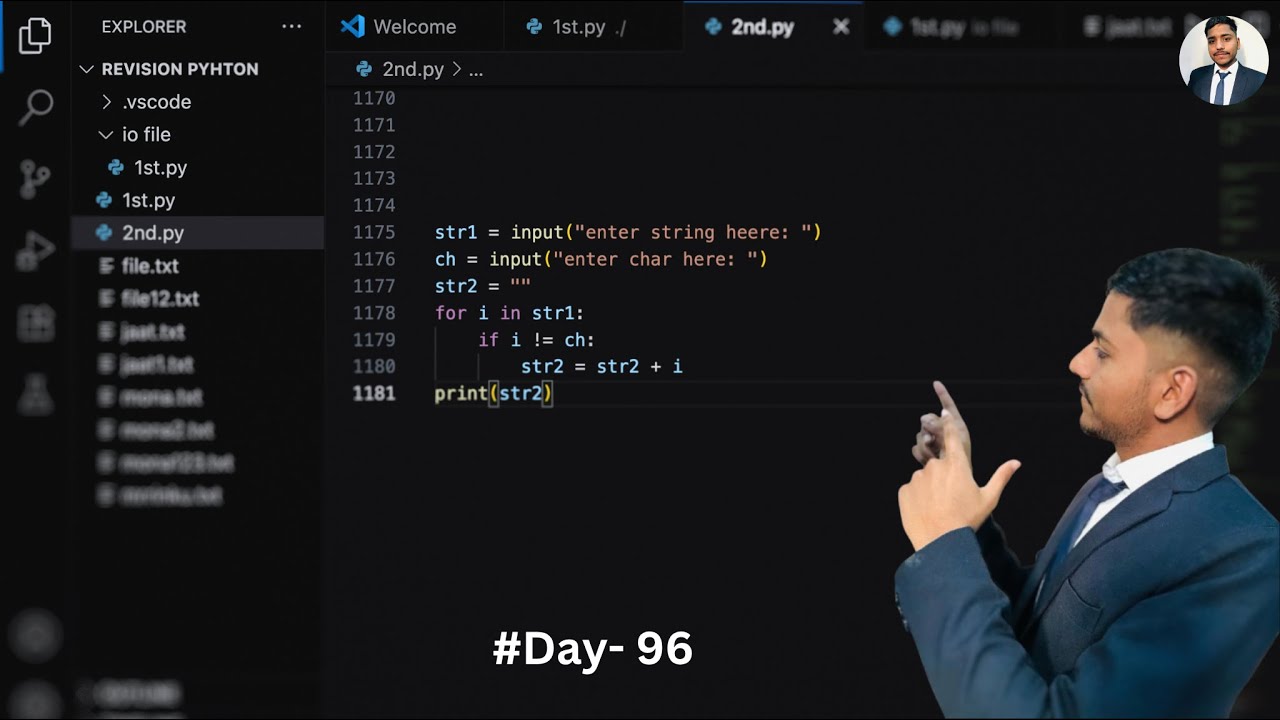 Python program to remove a character from a string #codeeveryday #100daysofcode #python