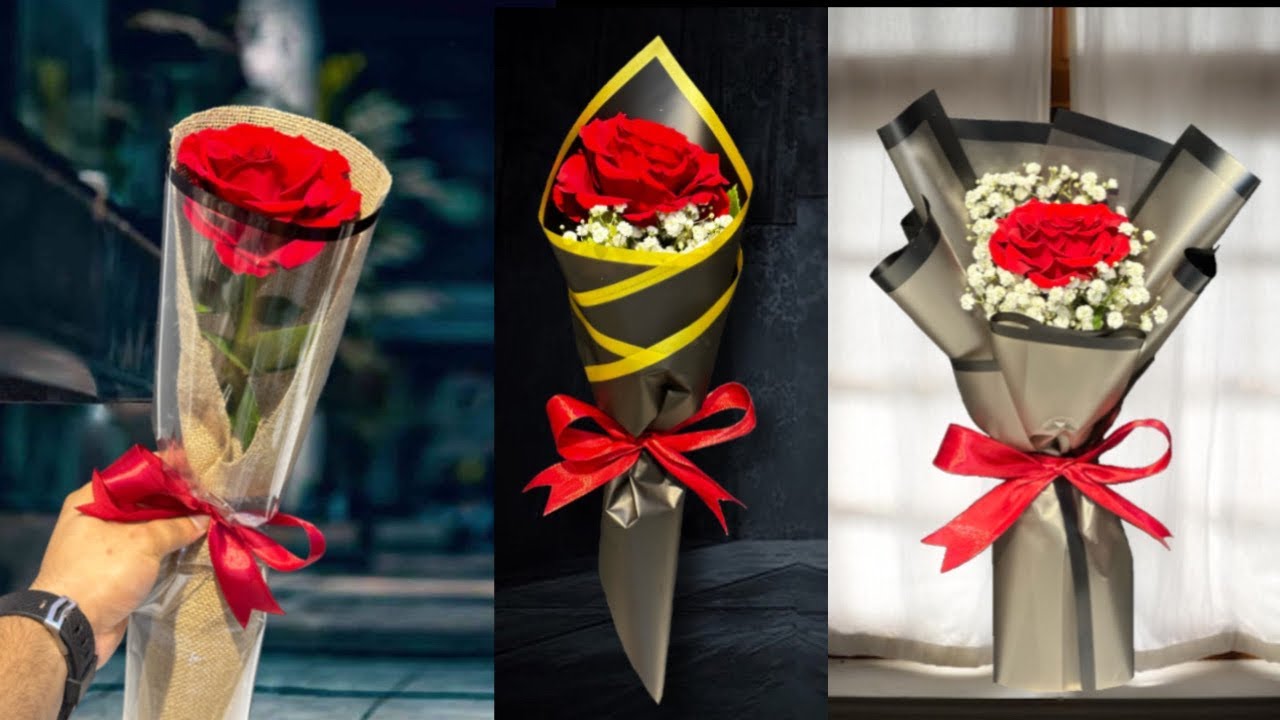 3 Easy Way Single Rose Wrapping Ideas | How To Wrap Single rose | Single Rose Wrapping