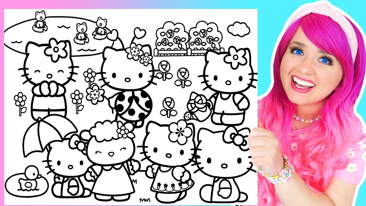 Coloring Hello Kitty Coloring Pages | Hello Kitty, Fifi, Joey, Spring Flowers, Frogs Coloring Videos