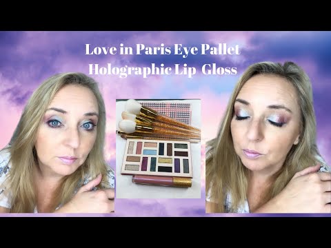 Love in Paris Eye Pallet/Glitter Makeup Brush Set/Holographic Lip Gloss