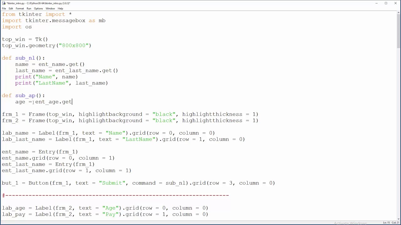Python Tkinter - 10 - Frames Explained