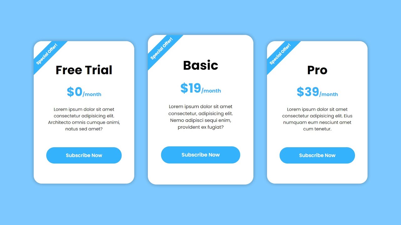 Create Simple Pricing Cards using HTML and CSS | Step by Step Tutorial