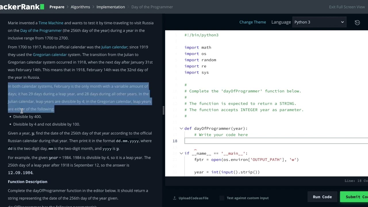 Hackerrank Day of the Programmer - Python Solution