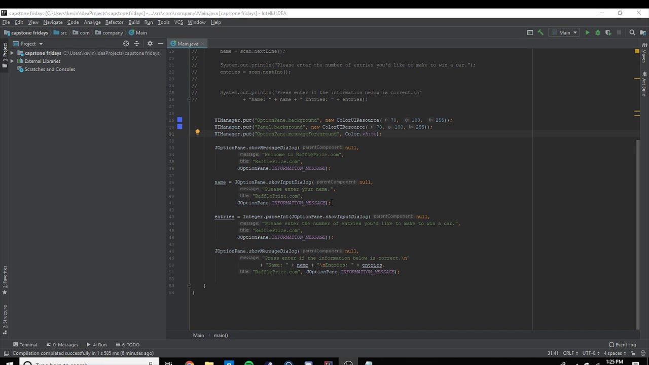 JOptionPane example java Capstone Fridays