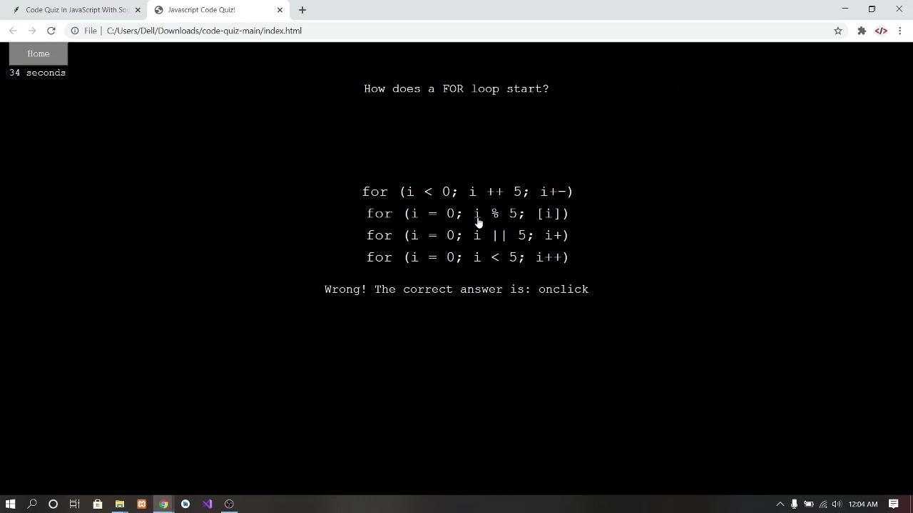 Code Quiz In JavaScript With Source Code | Source Code & Projects