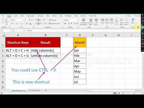 Column hide or unhide | Excel shortcut keys