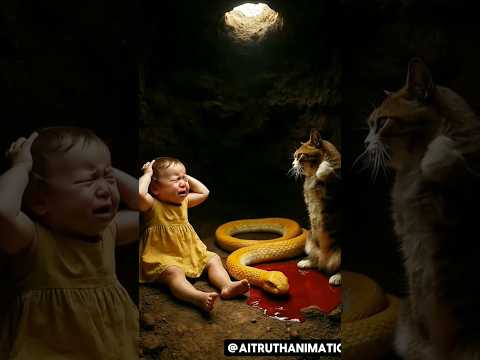 Girl Falls into Well, Rescued by a Brave Cat from Giant Snake! #story #animals #village #sadstory