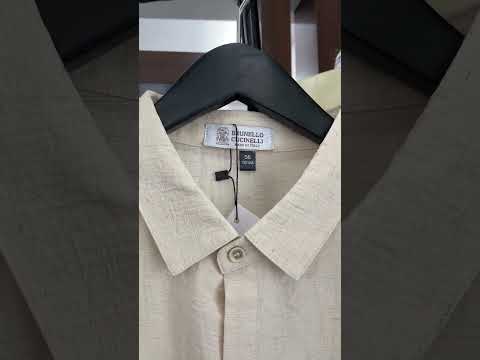 B-runello Cucinelli Casual Regular Men's Linen Embroidered Short Sleeve Shirt