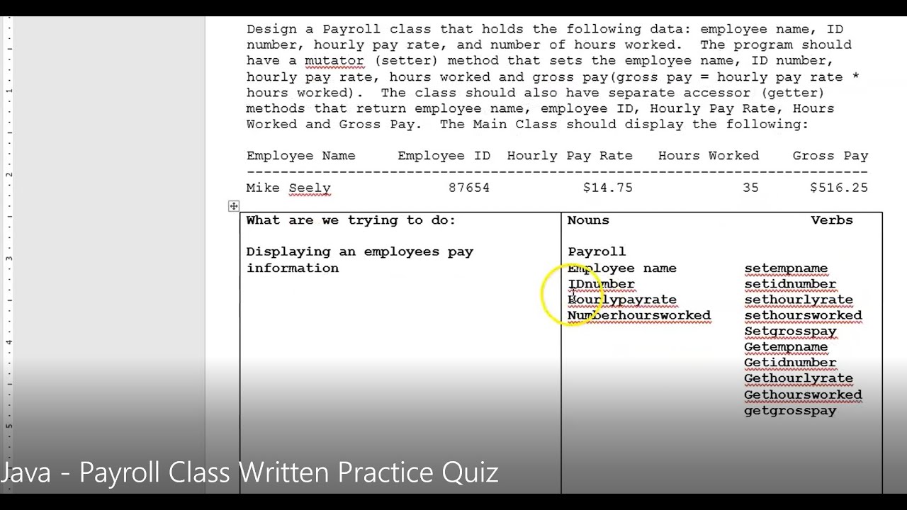 Java - Lesson #26 - Payroll Class Written Practice Quiz