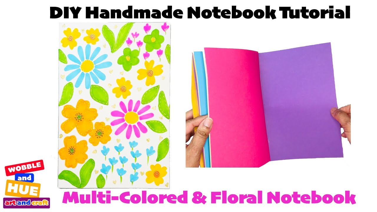 DIY Handmade Notebook (No Sew Method) Tutorial: Multi-Colored Cardstock & Floral Drawing