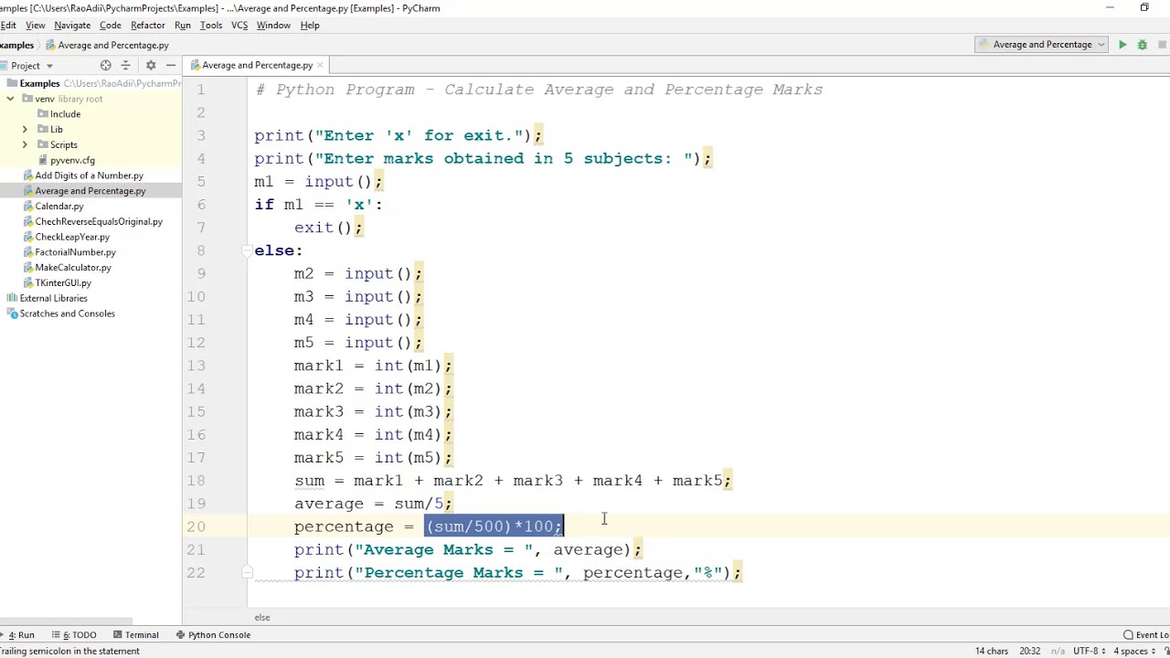 Python Program - Calculate Average and Percentage