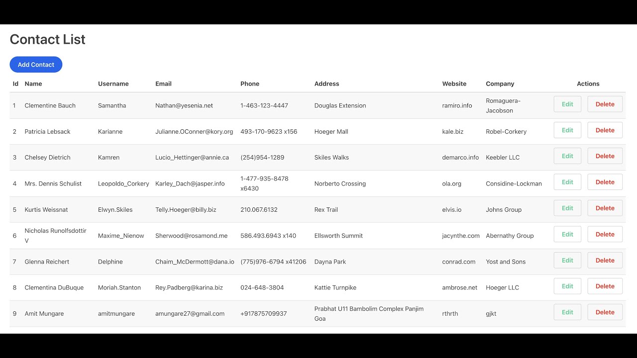 Contact List using React