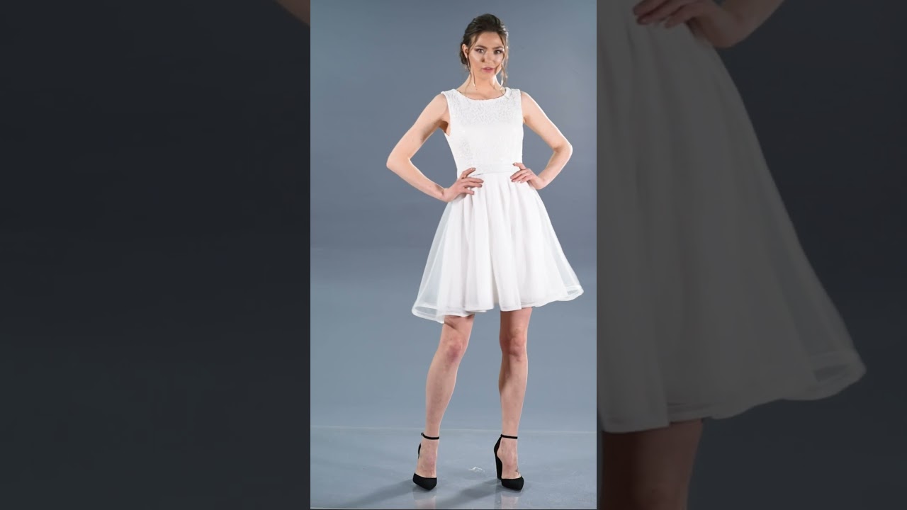 Beyaz Kısa Dekoltesiz Mezuniyet Elbisesi ABK452