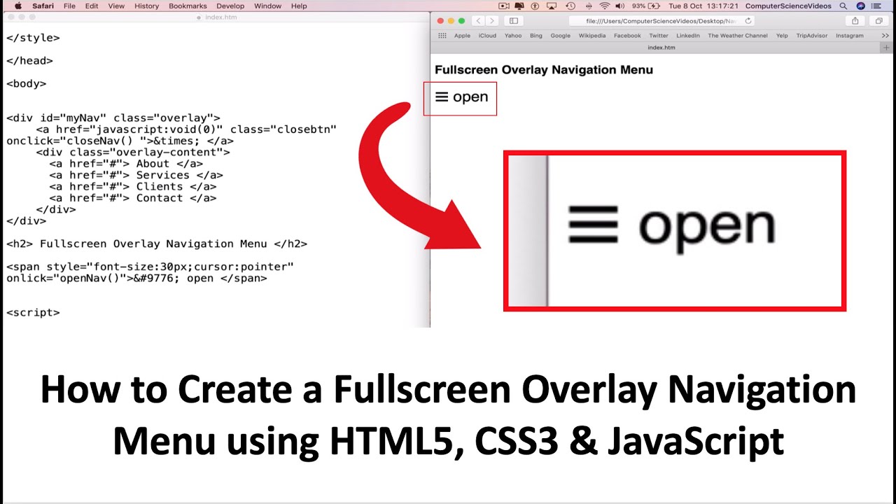 How to CODE a Fullscreen Overlay Navigation Menu using HTML5, CSS3 & JavaScript | New