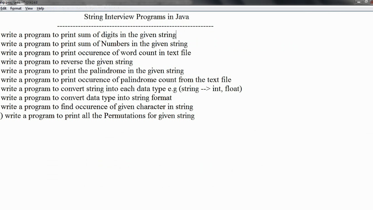 String Programs in Java For Interview- Part1