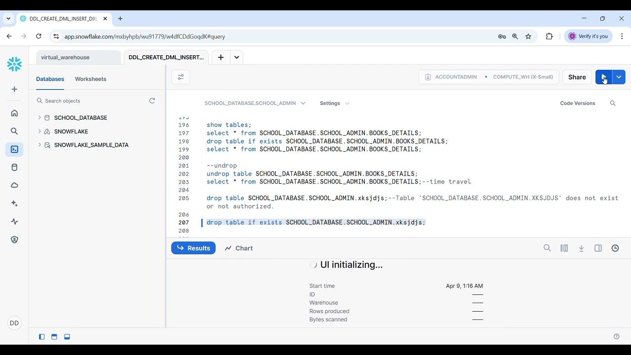 6_1_5  DATA ENGINEER SQL SNOWFLAKE DROP UNDROP
