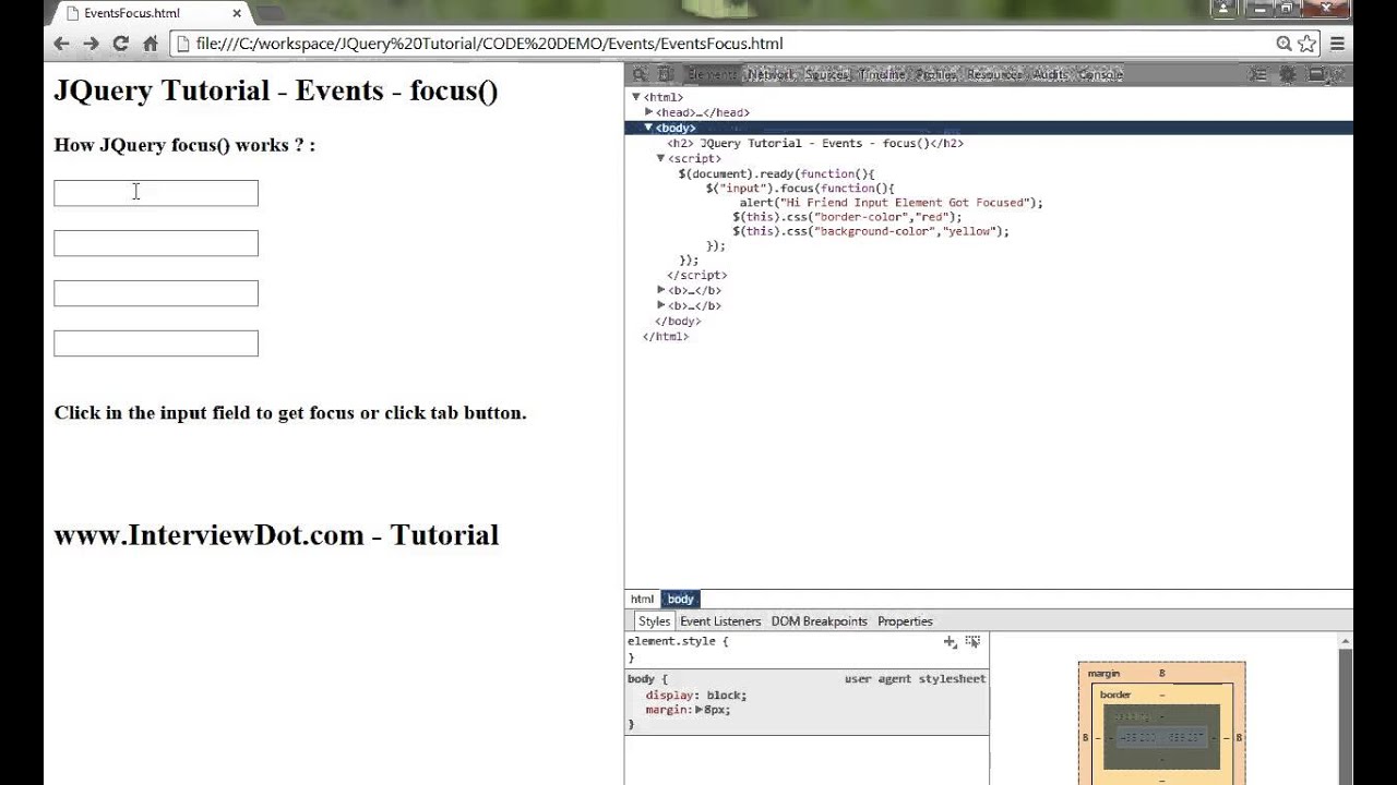 JQUERY FOCUS METHOD DEMO