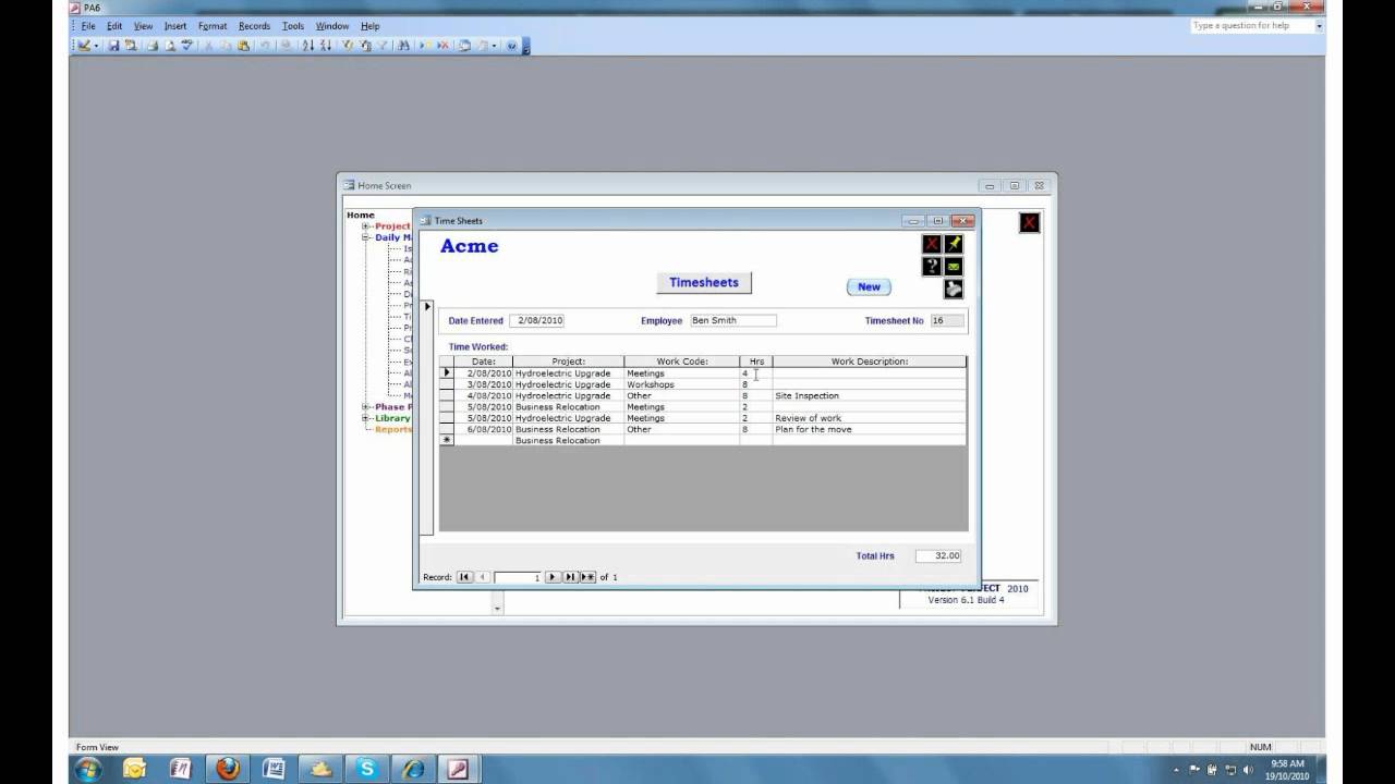 Project Administrator Timesheets