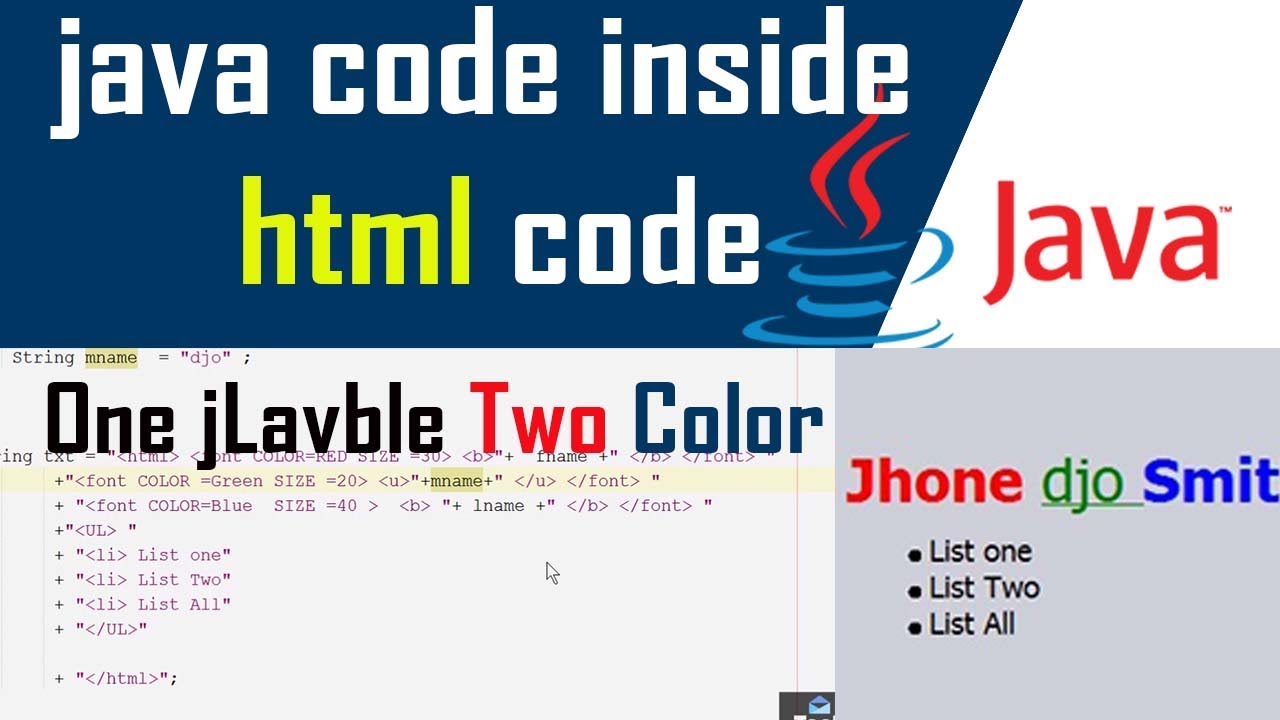 html java code - One Text Two Colours add in Java | java for beginners tutorial